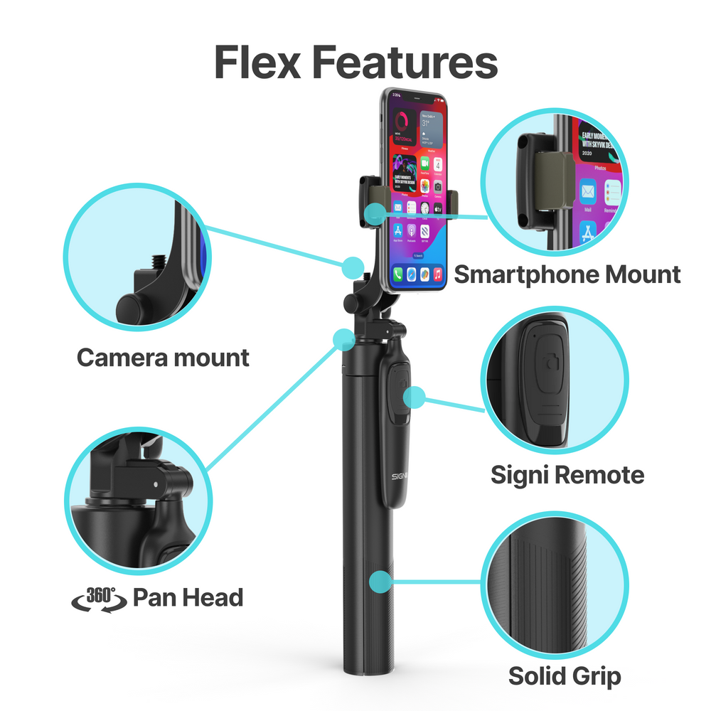 SIGNI POD Flex 360 Tripod/Selfie Stick - 1.5m - Skyvik